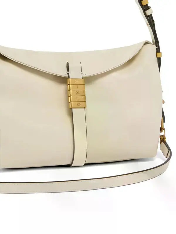 Pinko Small Leather Shoulder Bag With Top Handle And Adjustable Strap - Neutrals