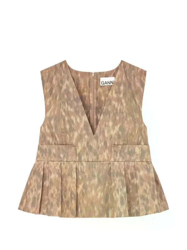 GANNI V-neck Sleeveless Pleated Blouse