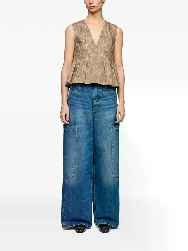 GANNI V-neck Sleeveless Pleated Blouse