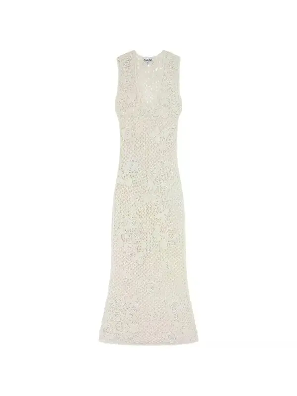 GANNI Floral Crocheted Midi Dress - Neutrals