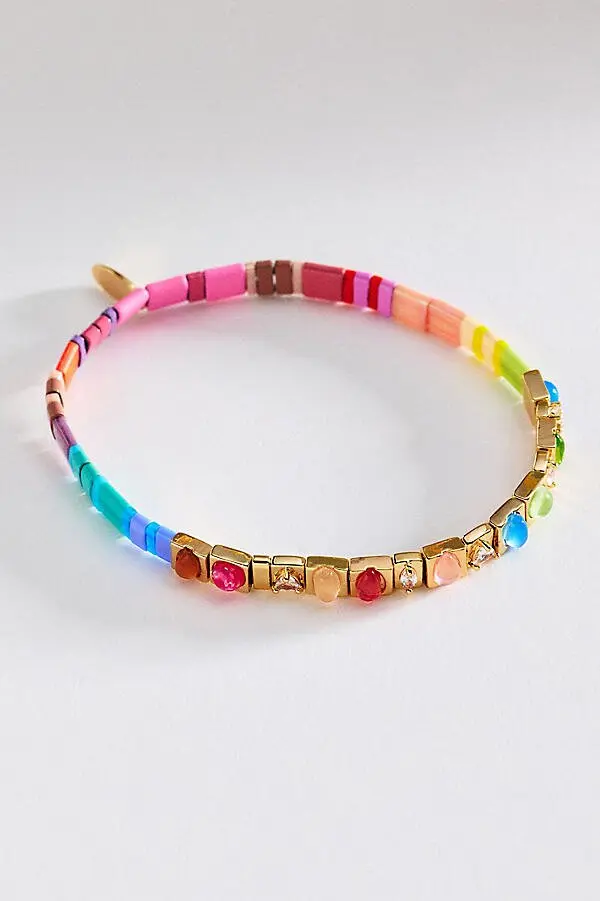 Anthropologie Beaded Stretch Bracelet - Blue Pattern