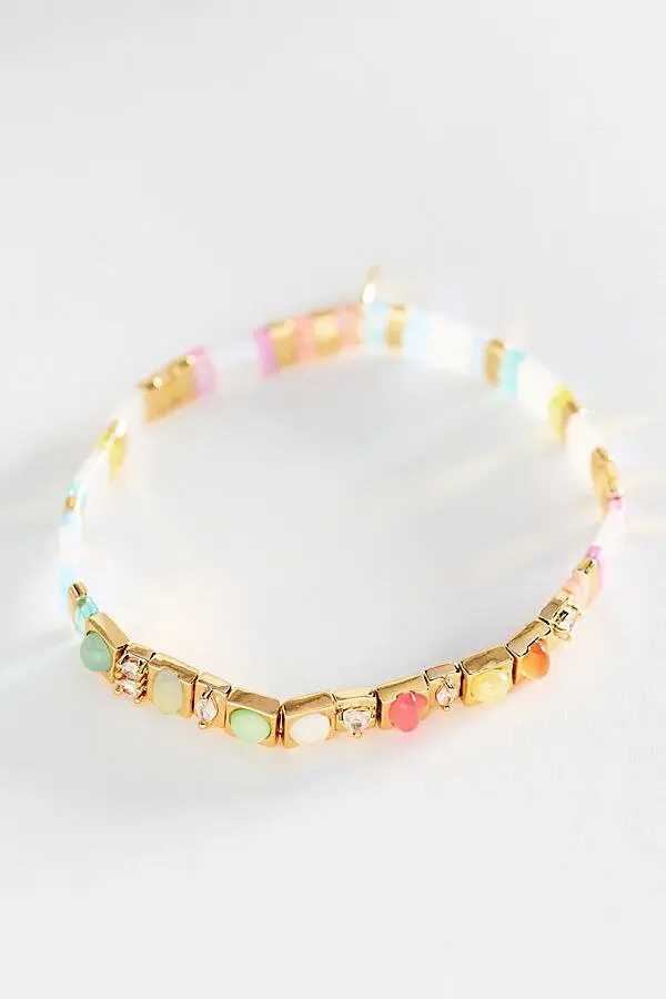 Anthropologie Colorful Beaded Chicklet Stretch Bracelet - Multi