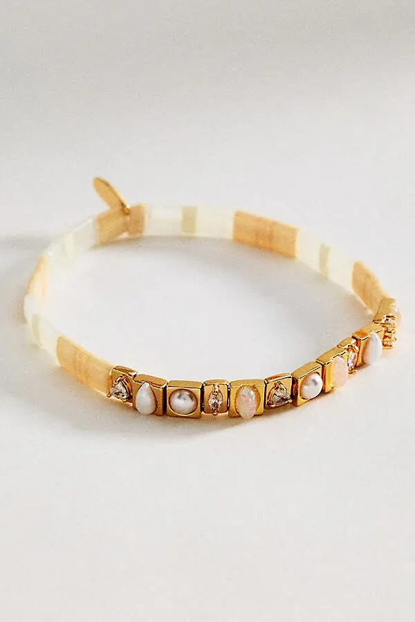 Anthropologie Beaded Stretch Bracelet - Pearl