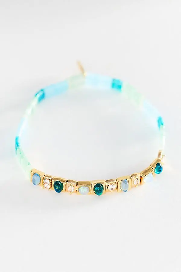 Anthropologie Colorful Beaded Chicklet Stretch Bracelet - Turquoise