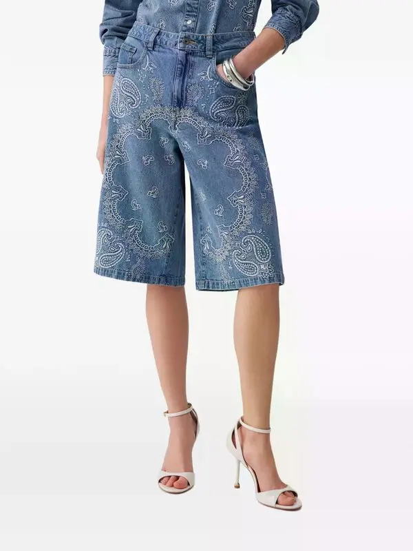 Liu Jo Embroidery Stone-wash Denim Shorts - Blue