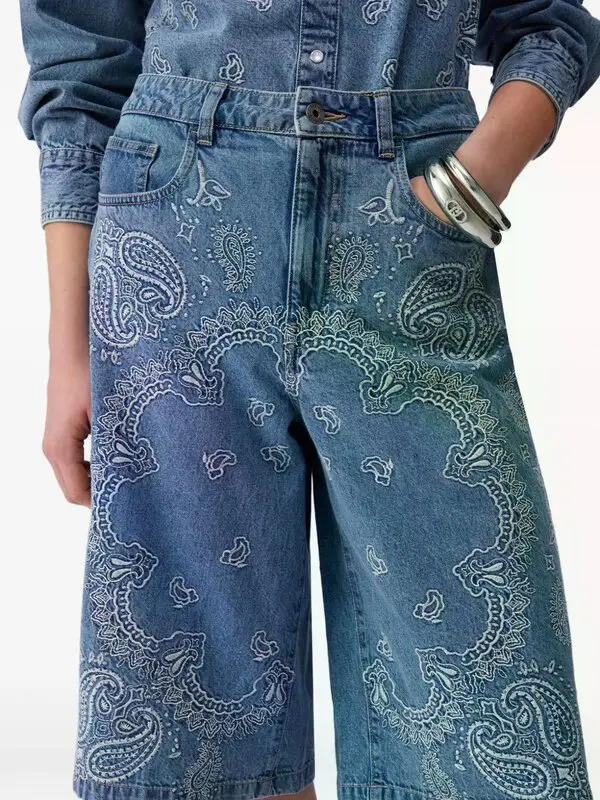 Liu Jo Embroidery Stone-wash Denim Shorts - Blue