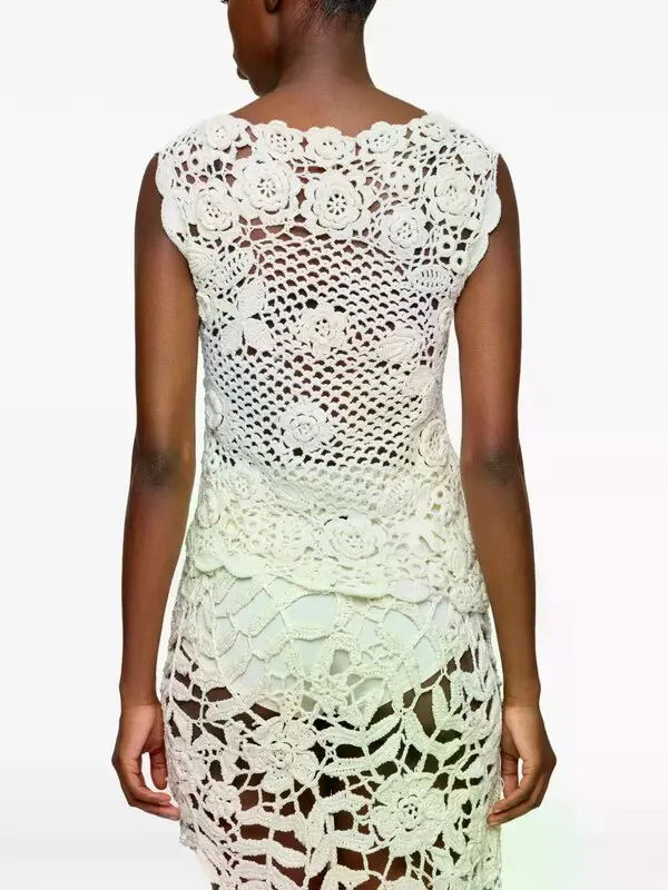 GANNI Cotton Crochet Flower Knit Top - Neutrals