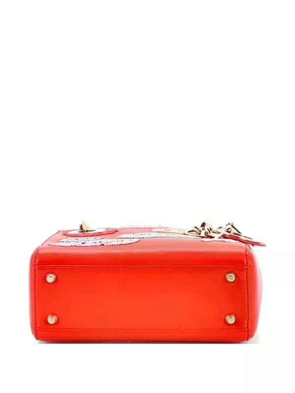Dior Lady Chain Bag Beaded Leather Mini - Red