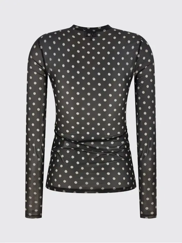 GANNI Polka Dot Mesh Long Sleeve Top - Black
