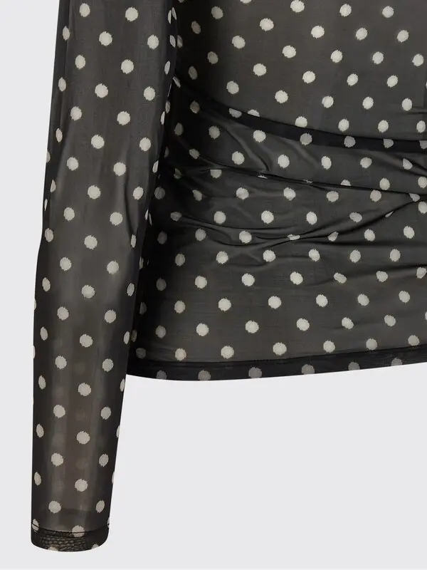 GANNI Polka Dot Mesh Long Sleeve Top - Black