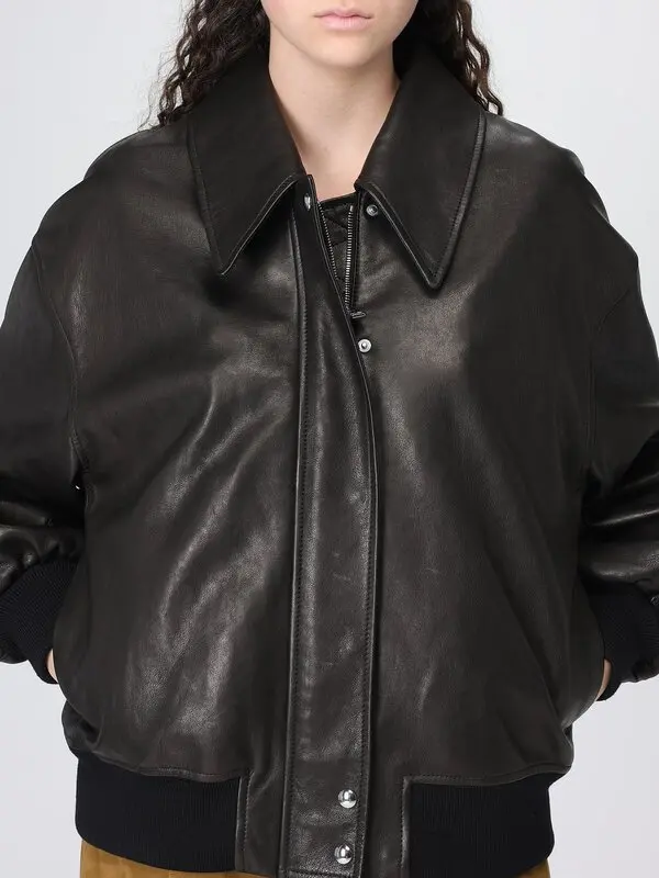 Khaite Leather Bomber Jacket - Black
