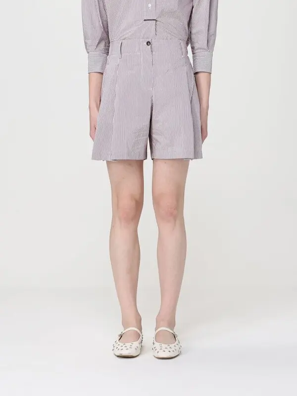Brunello Cucinelli Striped Cotton Blend Pleated Shorts - Multicolor