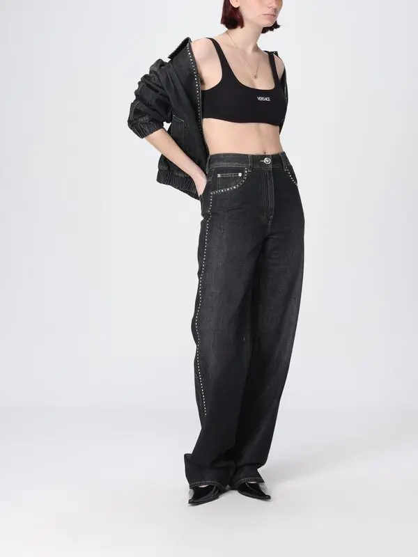 Versace Embellished Straight Leg Jeans - Black