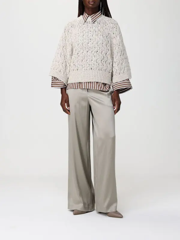 Brunello Cucinelli Silk Blend Knit Top With Embroidered Sequins - Beige
