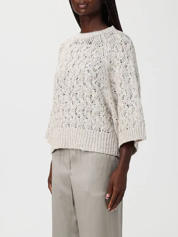 Brunello Cucinelli Silk Blend Knit Top With Embroidered Sequins - Beige