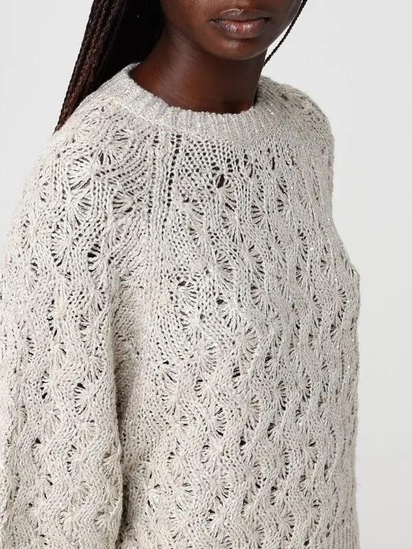 Brunello Cucinelli Silk Blend Knit Top With Embroidered Sequins - Beige