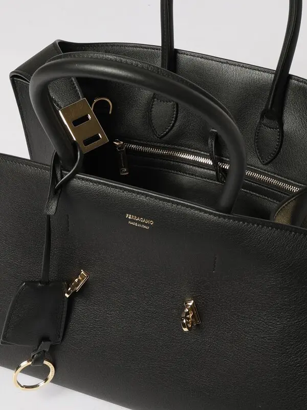 FERRAGAMO Hug M Leather Bag - Black
