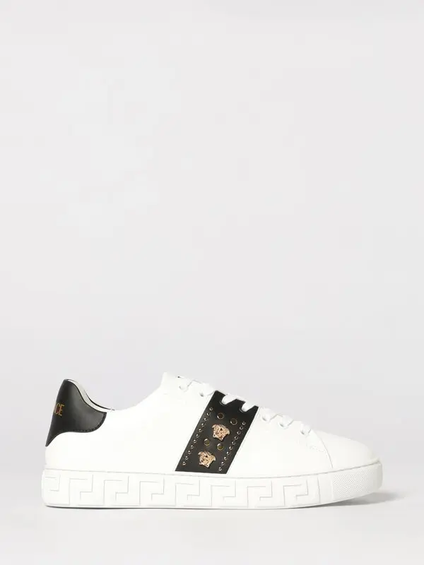 Versace Greca Embellished Leather Sneakers - White