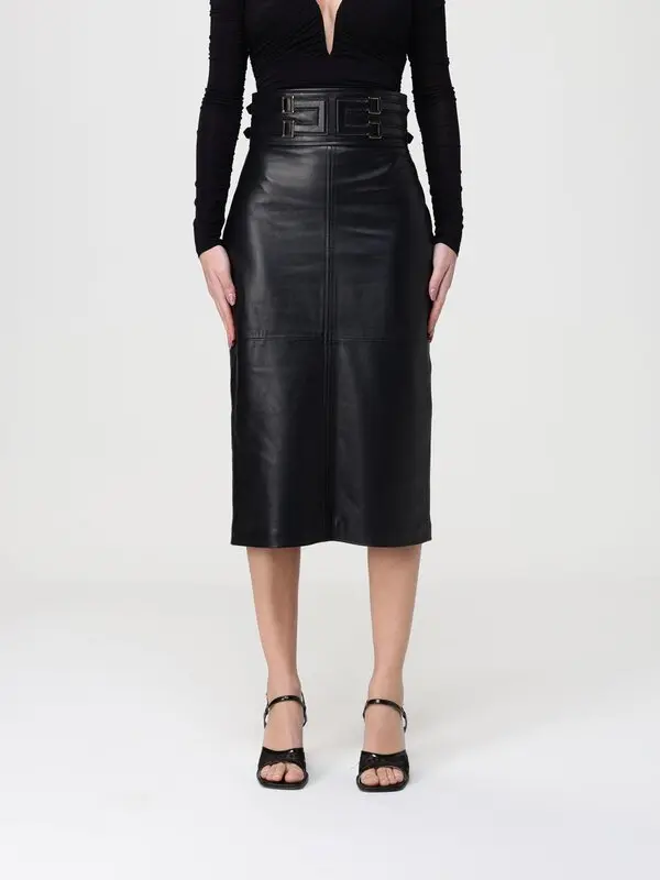 Elisabetta Franchi Leather Pencil Skirt - Black