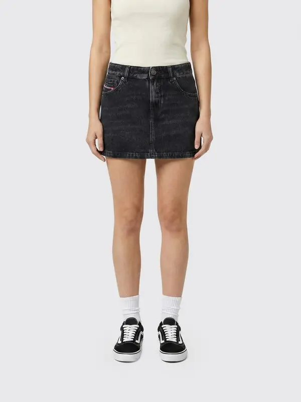 DIESEL® De-ron Cotton Denim Skirt - Black