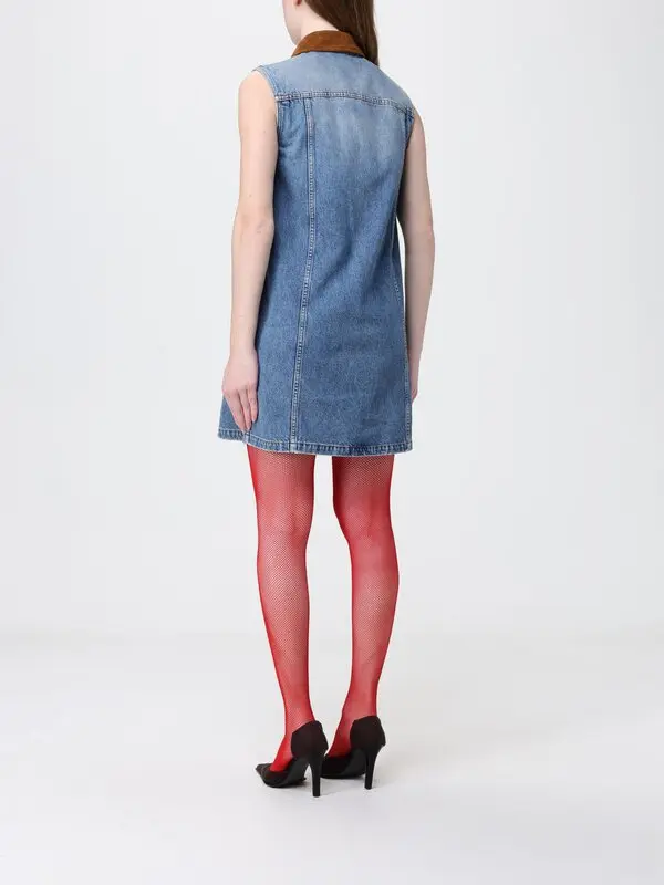Versace Shirt Dress With Lambskin Leather Trim - Denim