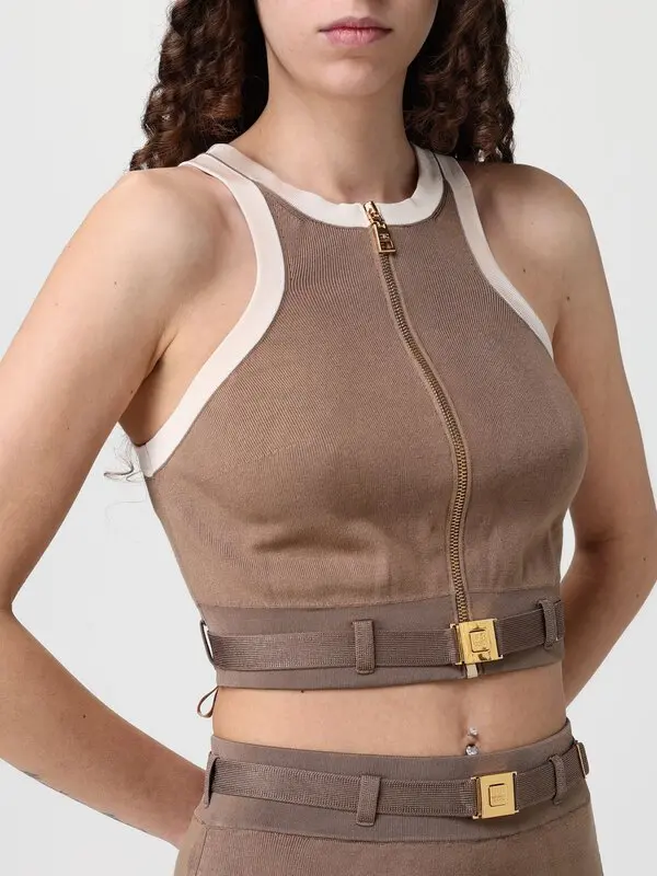 Elisabetta Franchi Viscose Stretch Cropped Top With Zip And Belt