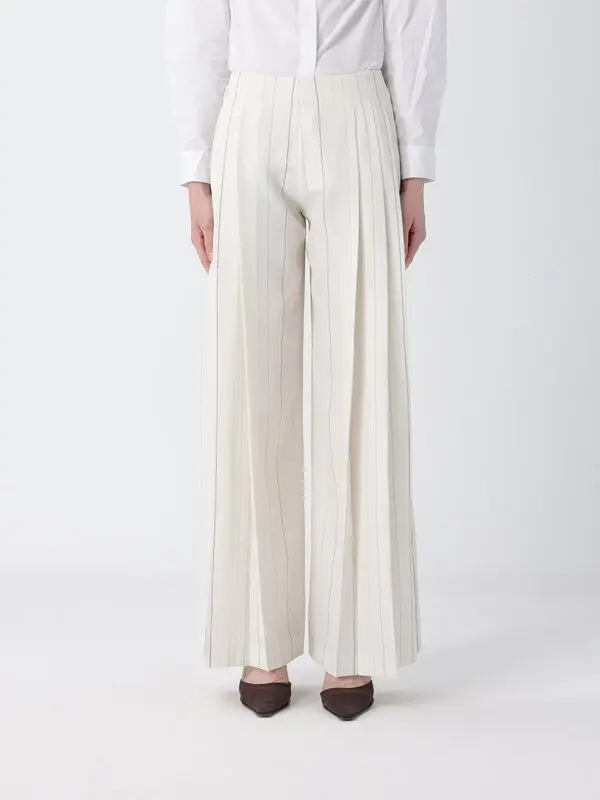 SEMICOUTURE Adelina Pleated Pinstripe Viscose Wide-leg Trousers - Black