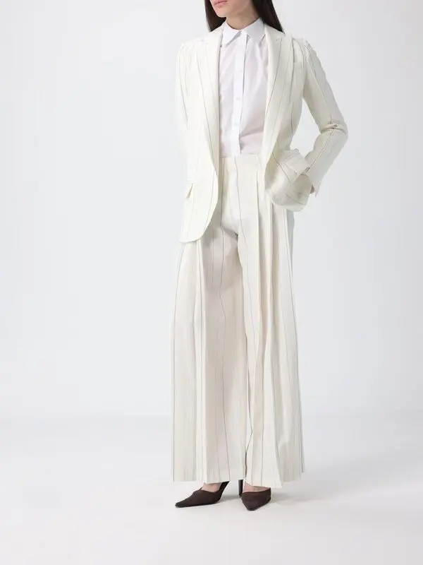 SEMICOUTURE Adelina Pleated Pinstripe Viscose Wide-leg Trousers - Black