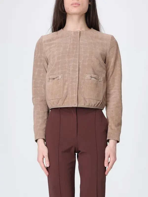 Elisabetta Franchi Suede Sheepskin Cropped Jacket - Grey