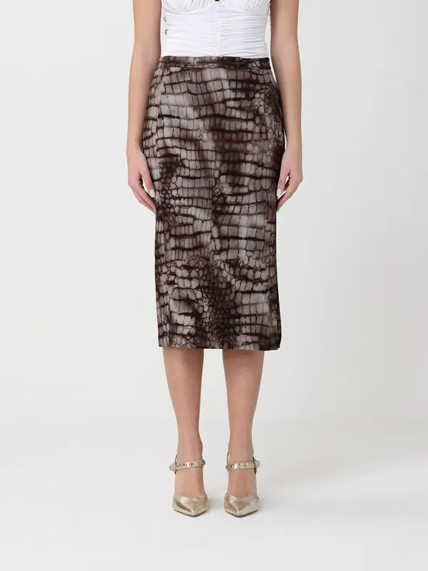 Elisabetta Franchi Viscose Skirt With Crocodile Print - Brown