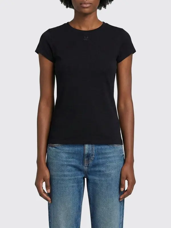 COURREGES Viscose Knit T-shirt With Embroidered Logo - Black