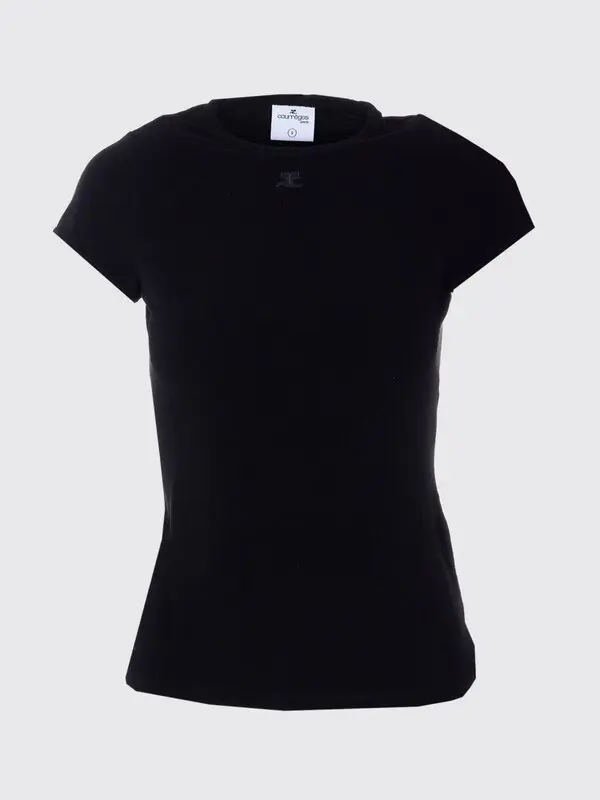 COURREGES Viscose Knit T-shirt With Embroidered Logo - Black