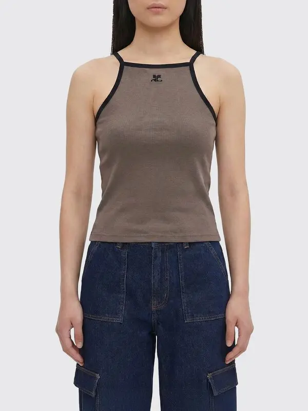 COURREGES Cotton Top With Logo - Grey