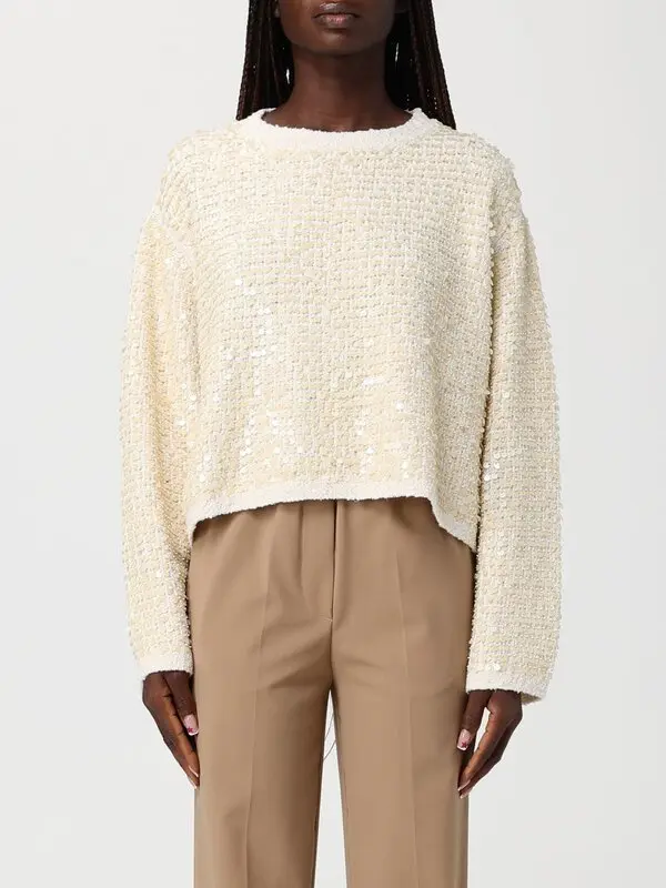 SEMICOUTURE Cotton Tweed Top With Embroidered Sequins - Nude