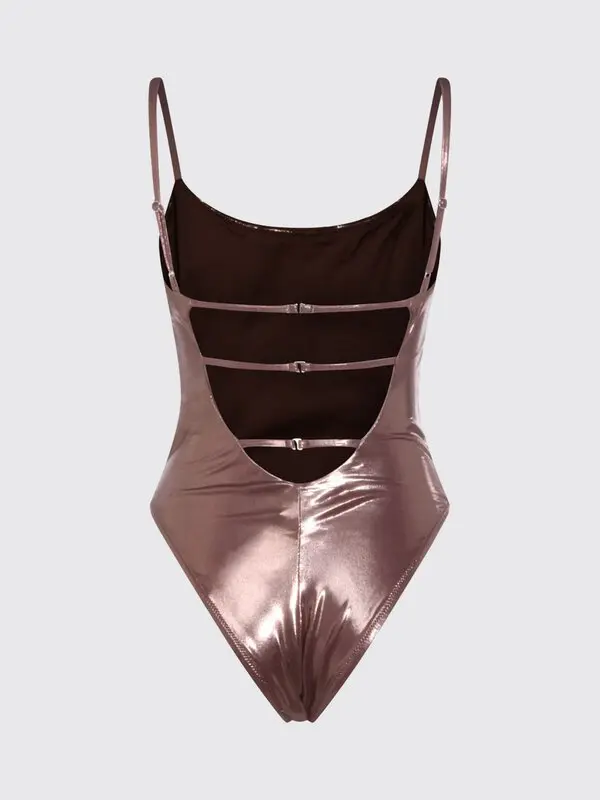 Blumarine Laminated Polyamide One-piece Swimsuit With Rhinestone Embellishment - Walnut