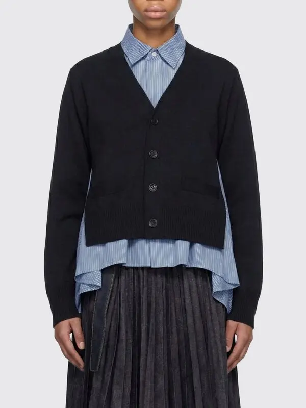 Sacai Double-layer Cotton Cardigan - Navy