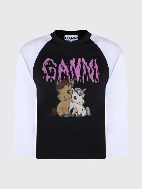 GANNI Graphic Print Long Sleeve T-shirt - Grey