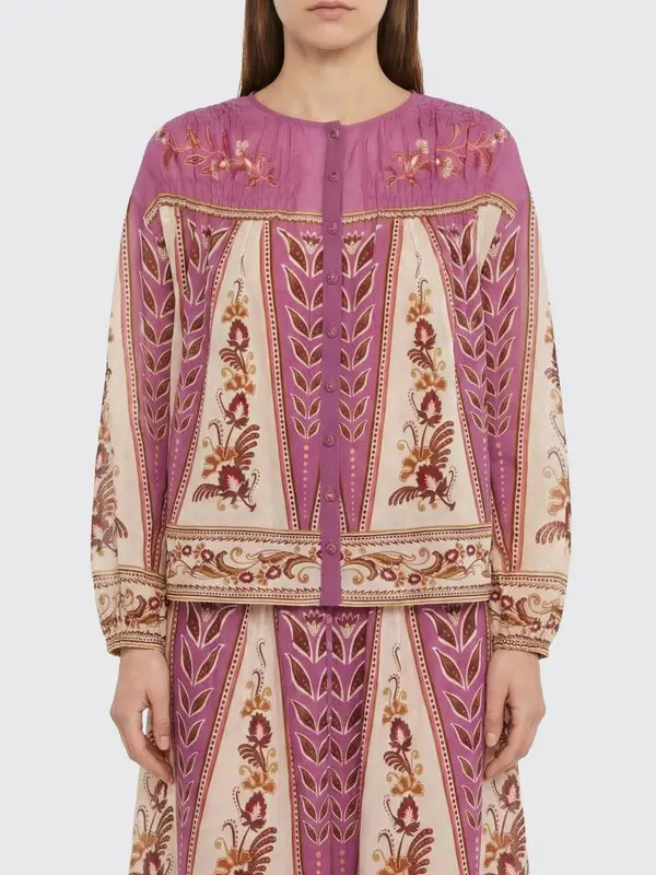 Farm Rio Printed Viscose Long Sleeve Blouse - Sand