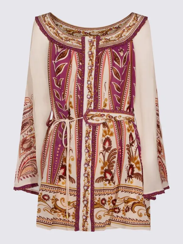 Farm Rio Viscose Mini Dress With Ethnic Pattern And Belt