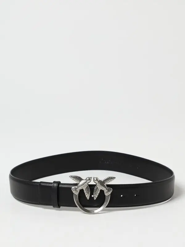 Pinko Leather Belt With Iconic Buckle - Black 1
