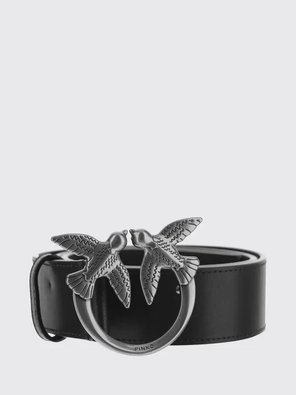 Pinko Leather Belt With Iconic Buckle - Black 1