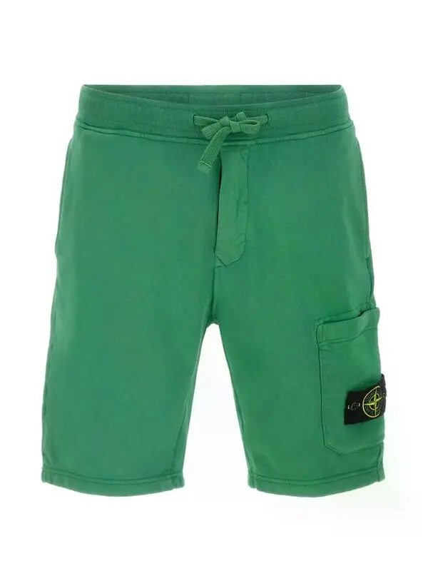 Stone Island Badge Drawstring Cotton Shorts - Green