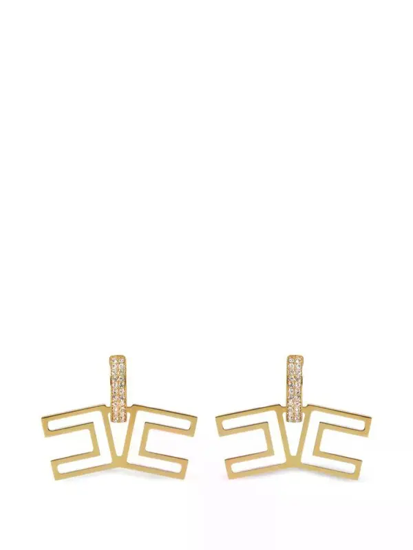 Elisabetta Franchi Rhinestone Logo Earrings - Gold