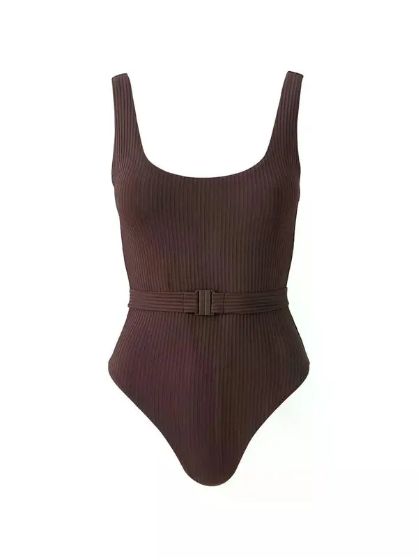 Melissa Odabash Ribbed Belted One-piece Swimsuit - Brown