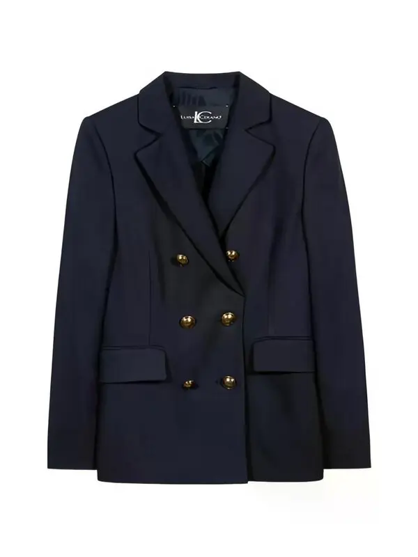 LUISA CERANO Double-breasted Gabardine Blazer - Blue