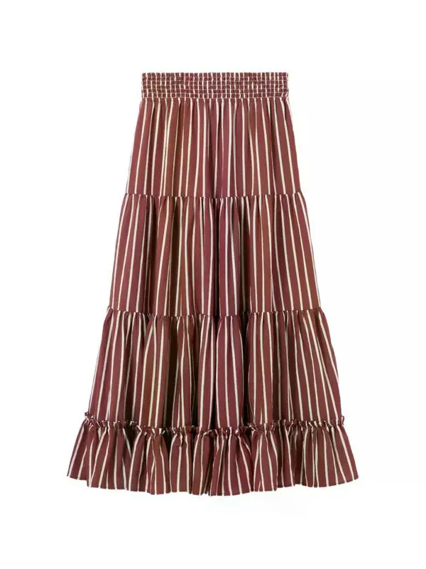 Claudie Pierlot Striped Tiered A-line Maxi Skirt - Red