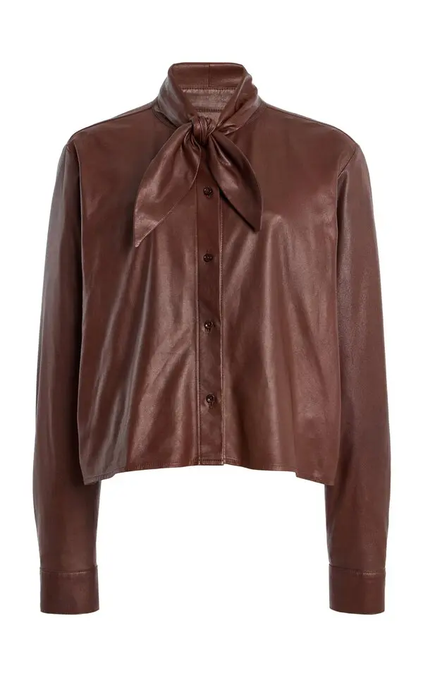 TWP Tie-embellished Leather Shirt - Brown