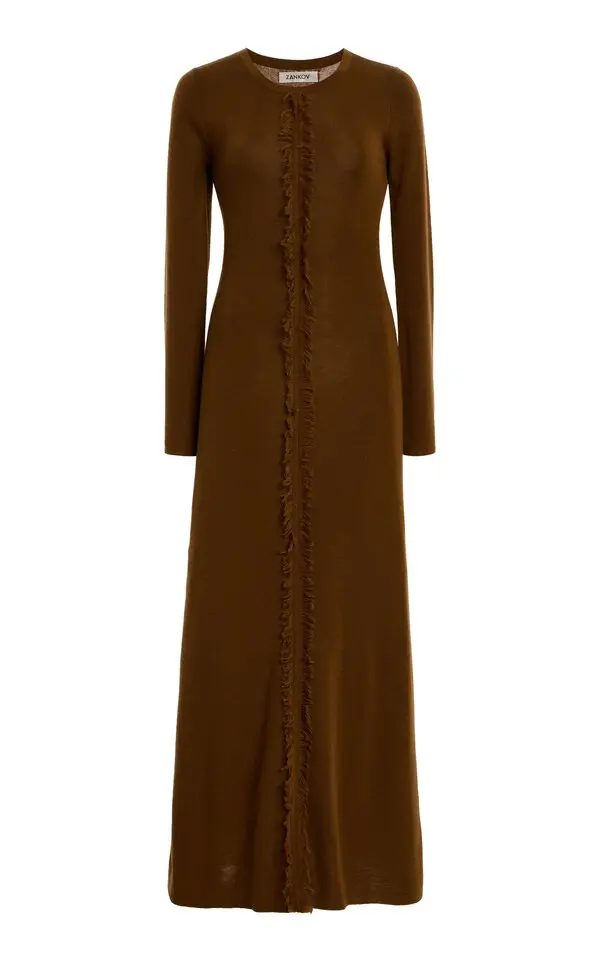 ZANKOV Rowen Fringed Wool Midi Dress - Brown