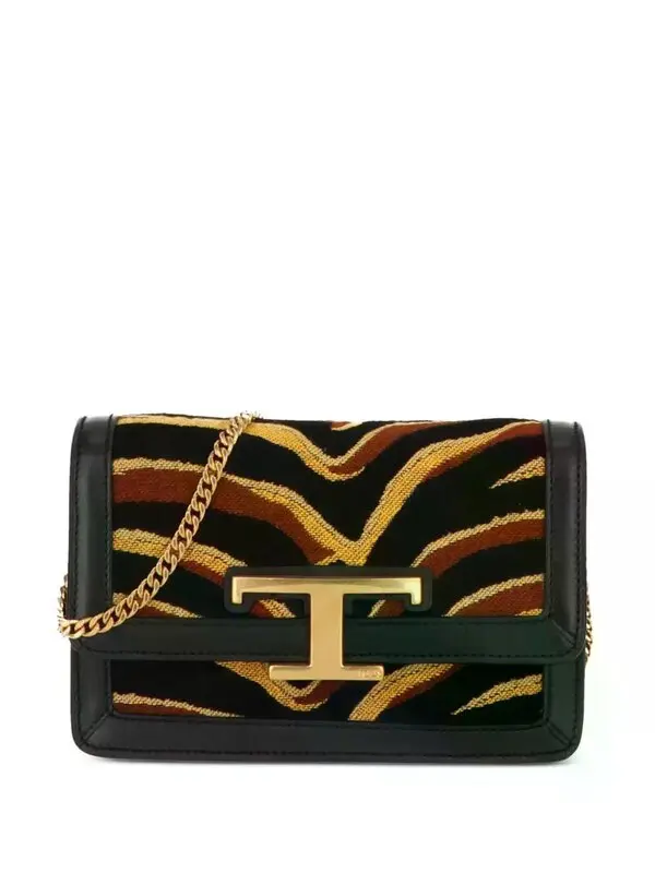 TOD'S Animal-print Chain Shoulder Bag - Black