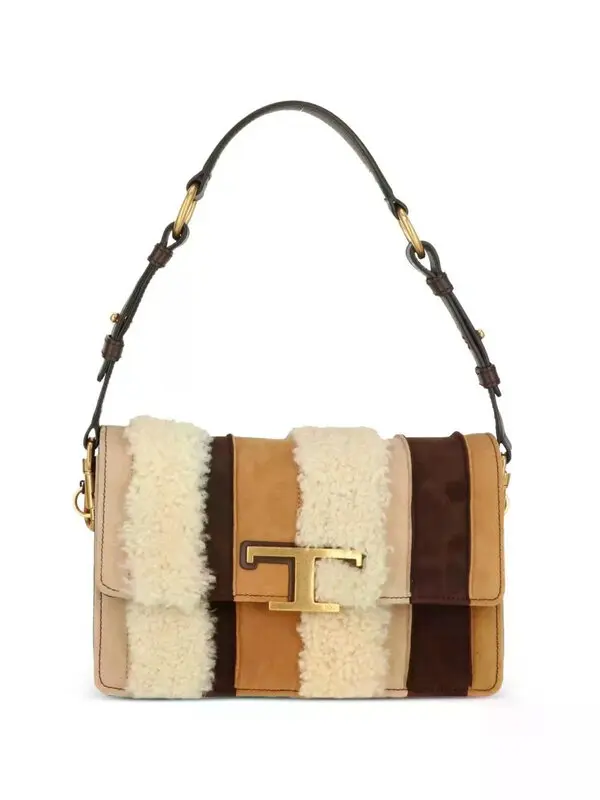 TOD'S Shearling-trim Shoulder Bag